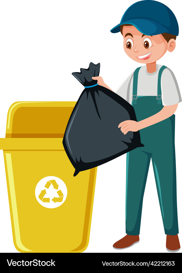 Janitor taking out garbage Royalty Free Vector Image