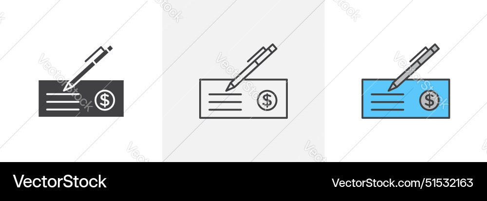 Money check icon setpayment pay paper cheque Vector Image