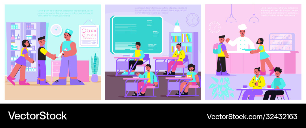 School flat compositions Royalty Free Vector Image