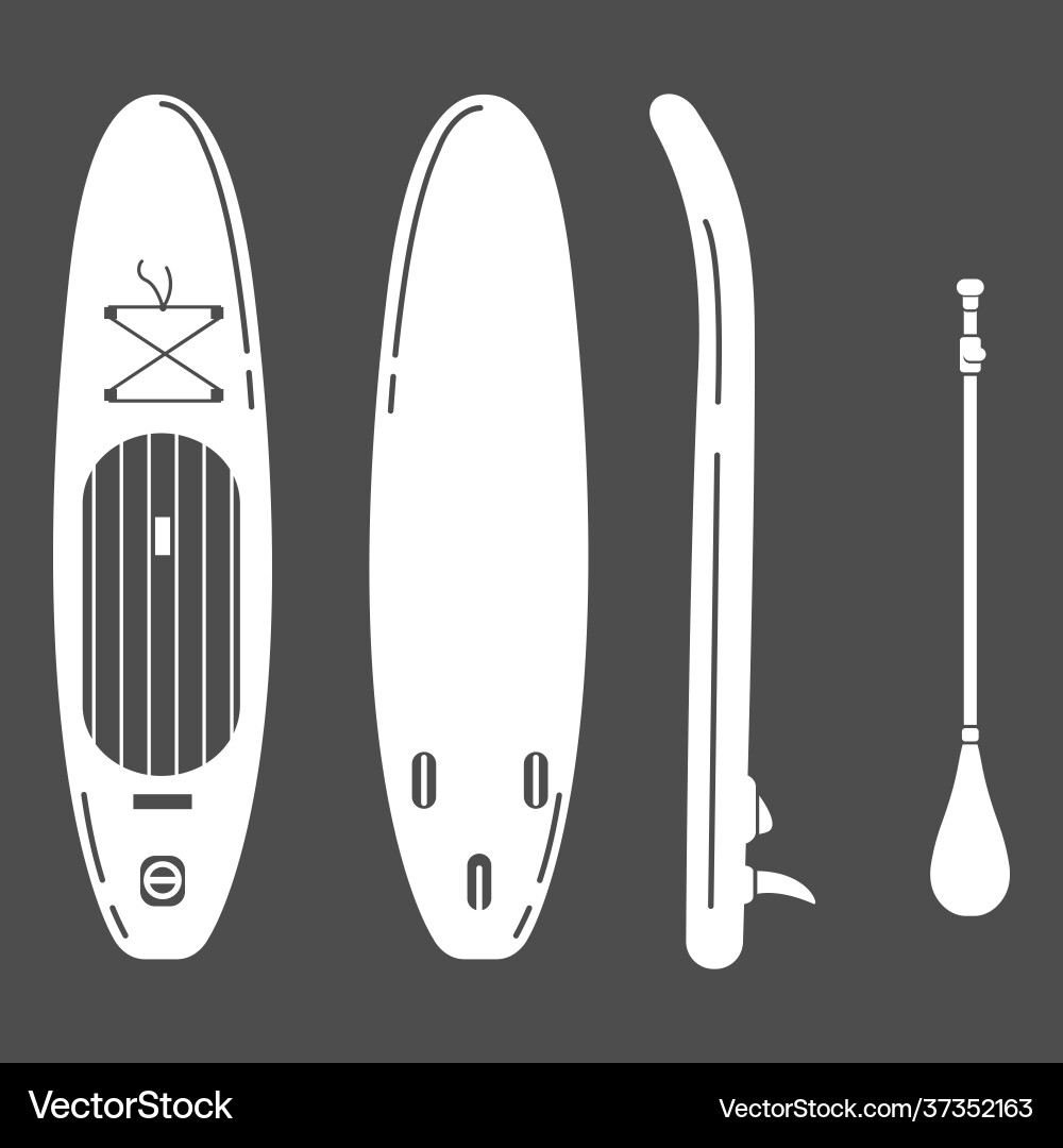 Sup Board und Paddle Icons Set Lizenzfreies Vektorbild