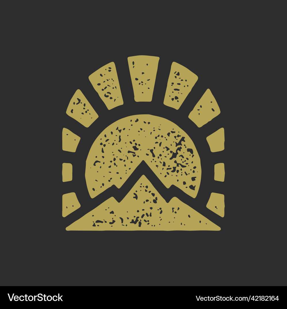 Artwork landscape hand drawn icon with golden sun Vector Image