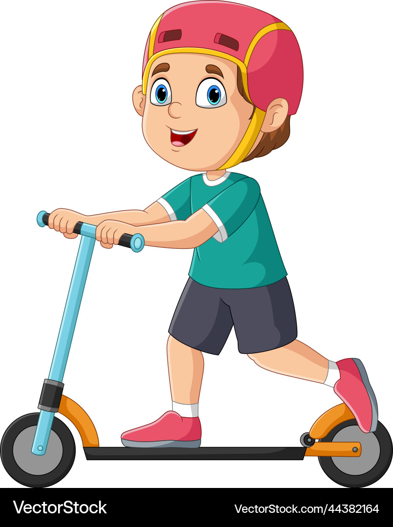 Cartoon boy riding a scooter Royalty Free Vector Image