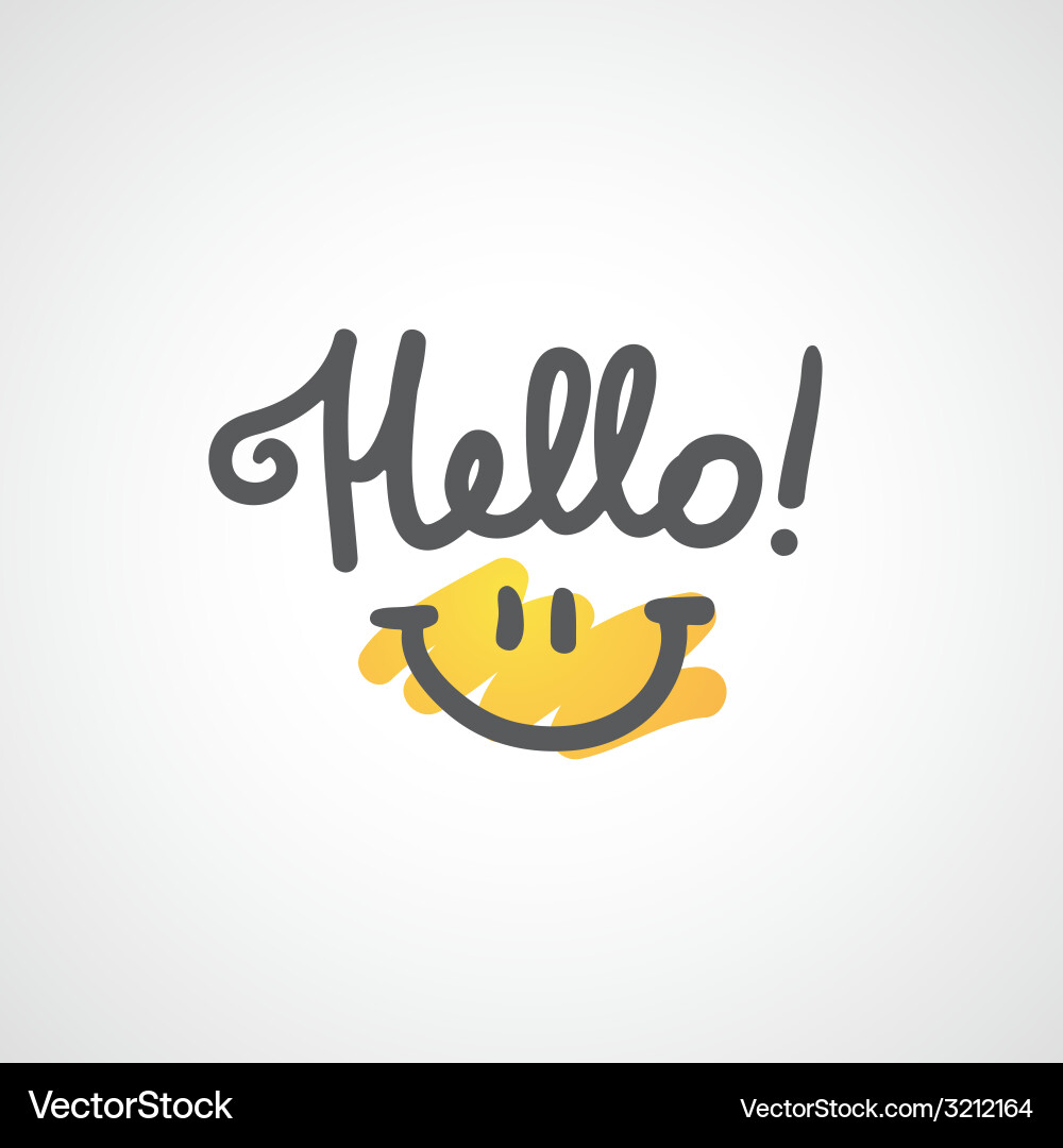 Handwritten Hello with Smile Royalty Free Vector Image