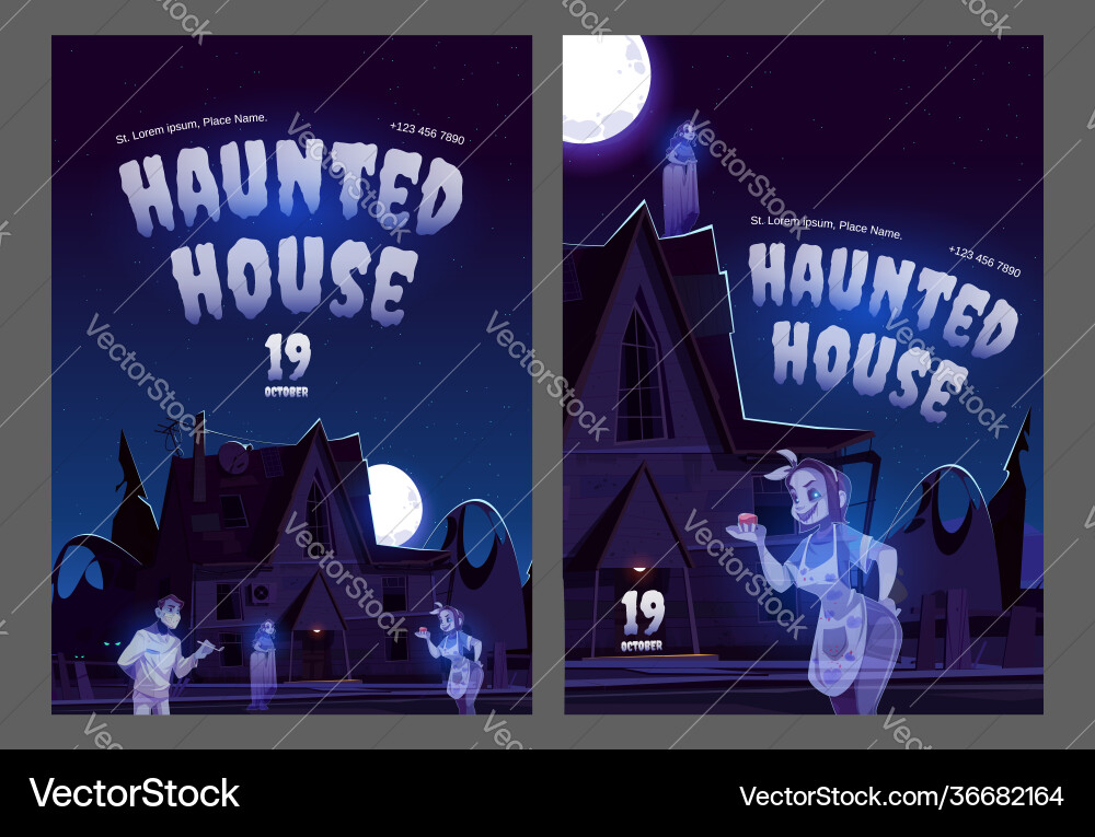 Haunted house posters with old ghosts Royalty Free Vector