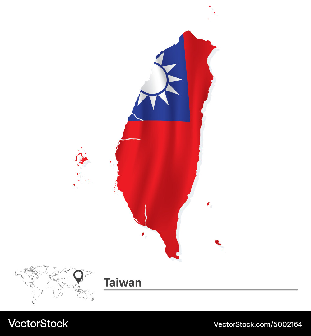 Map of taiwan with flag Royalty Free Vector Image