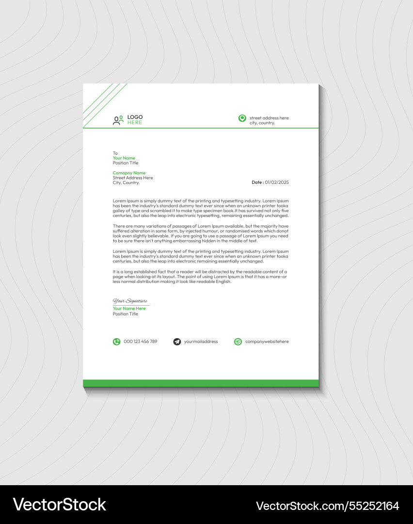 Modern green letterhead template design Royalty Free Vector