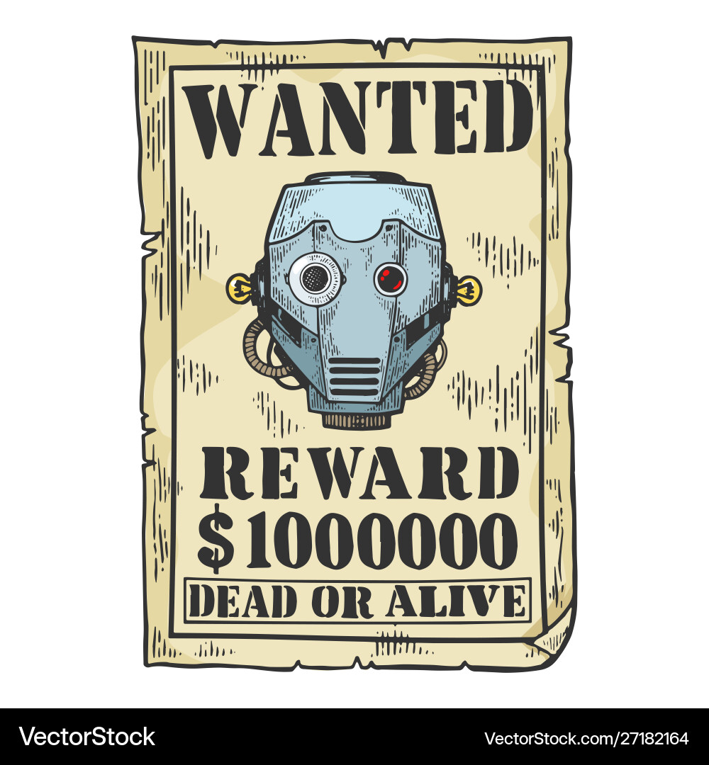 Poster with robot engraving Royalty Free Vector Image