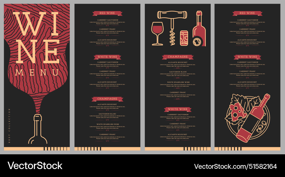 Restaurant modern line art wine menu design Vector Image