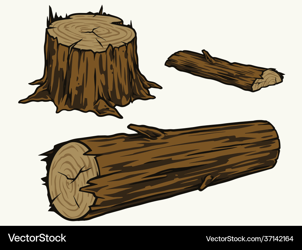Tree stump and logs colorful composition Vector Image