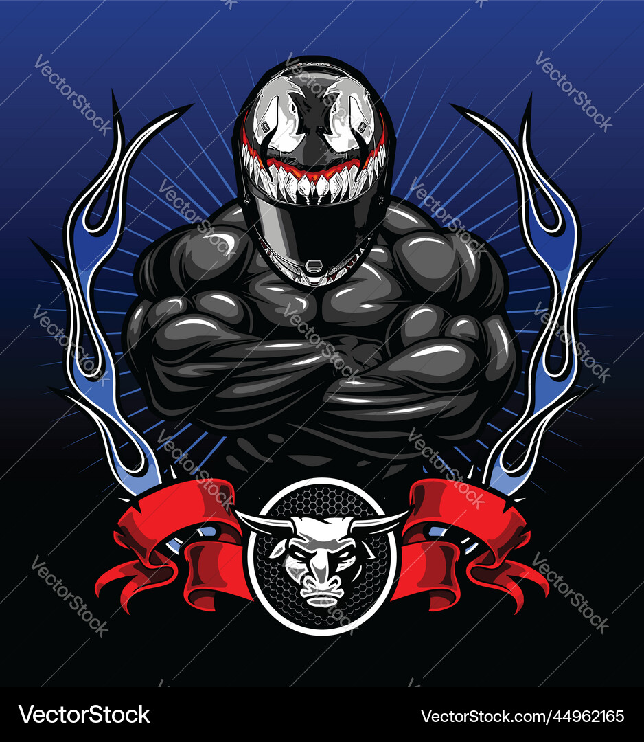 Bodybuilder helmet devil pattern black background Vector Image