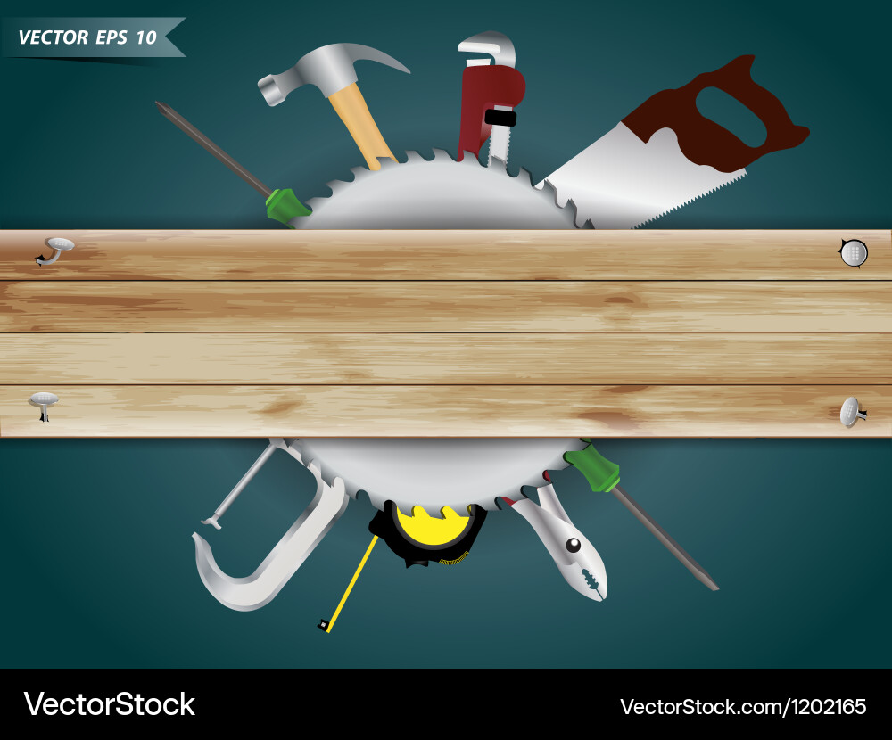 Carpentry tools with wood plank Royalty Free Vector Image