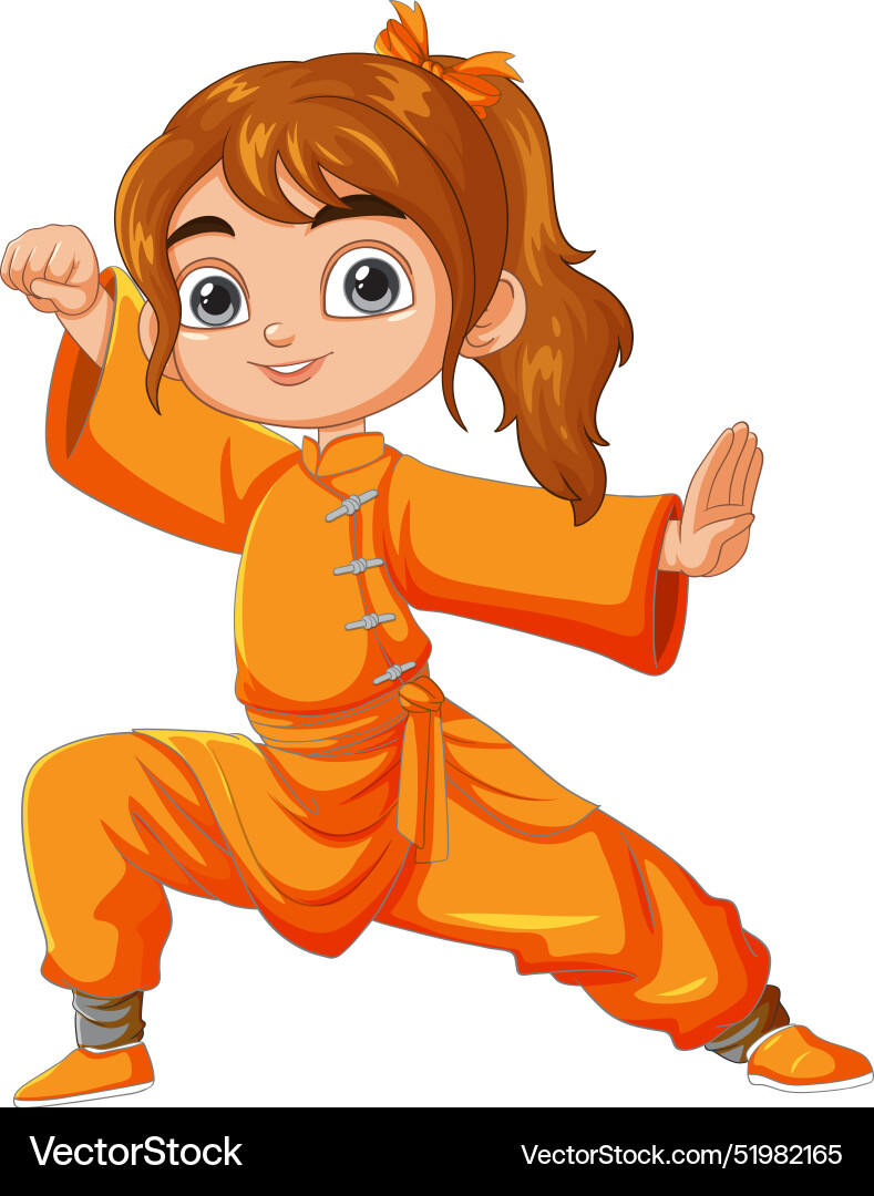 Child practicing martial arts in orange uniform Vector Image