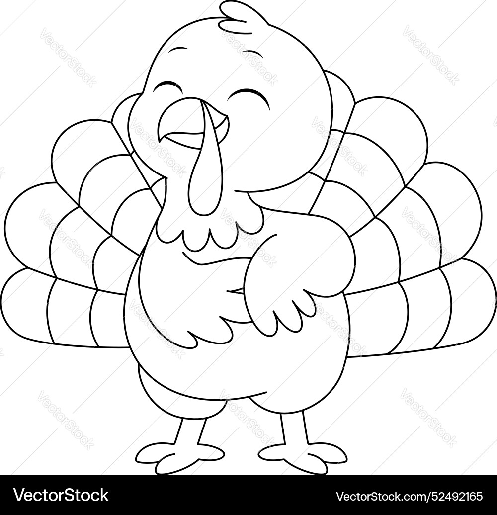 Cute turkey outline coloring page Royalty Free Vector Image
