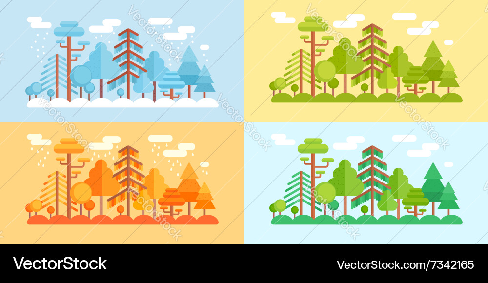 Flat style forest scenery four stylized seasons Vector Image
