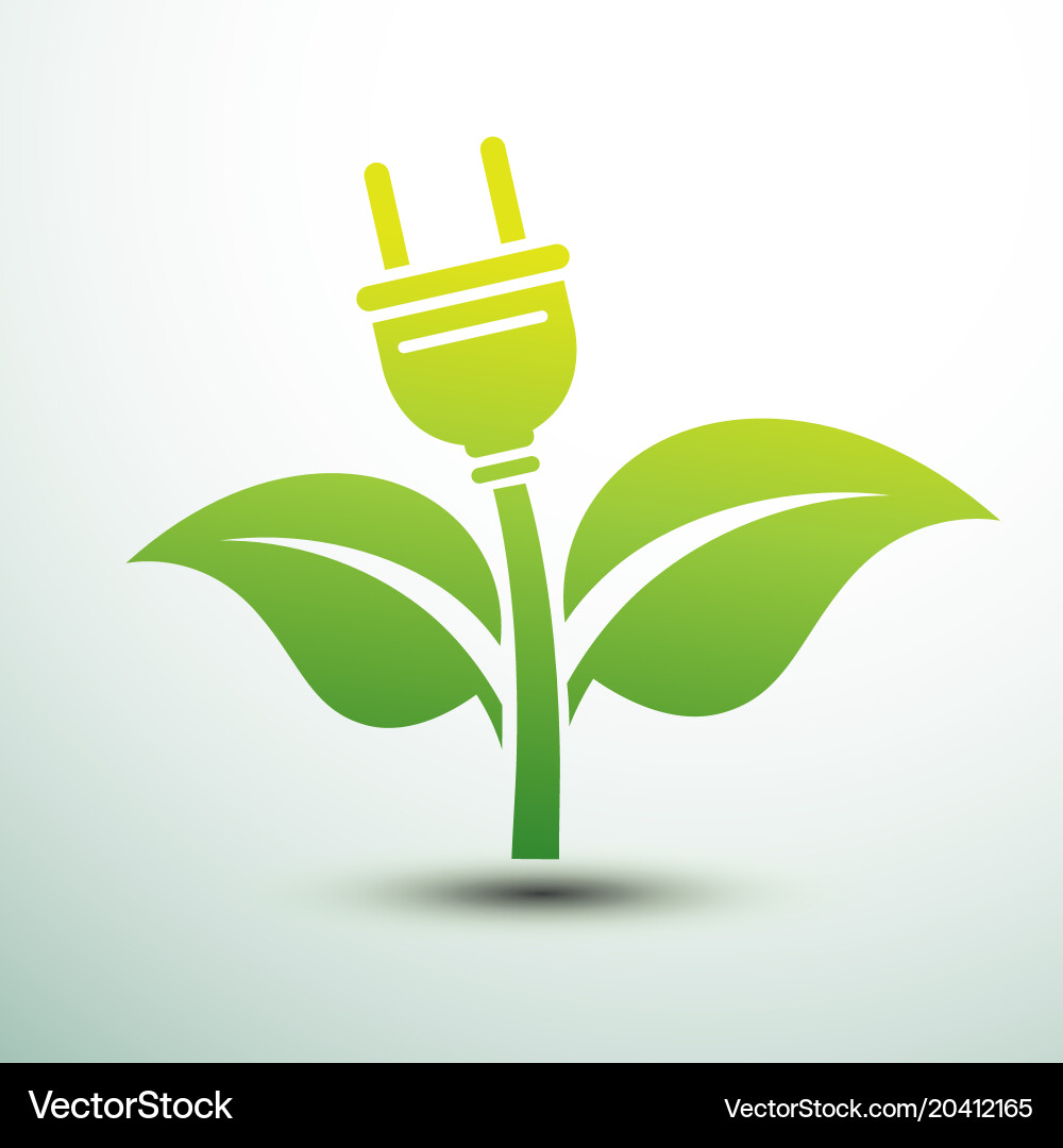 Green eco power plug design with leave Royalty Free Vector