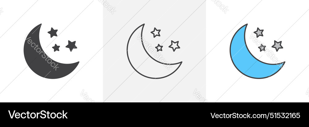 Moon icon set ramadan half moon symbol in black Vector Image