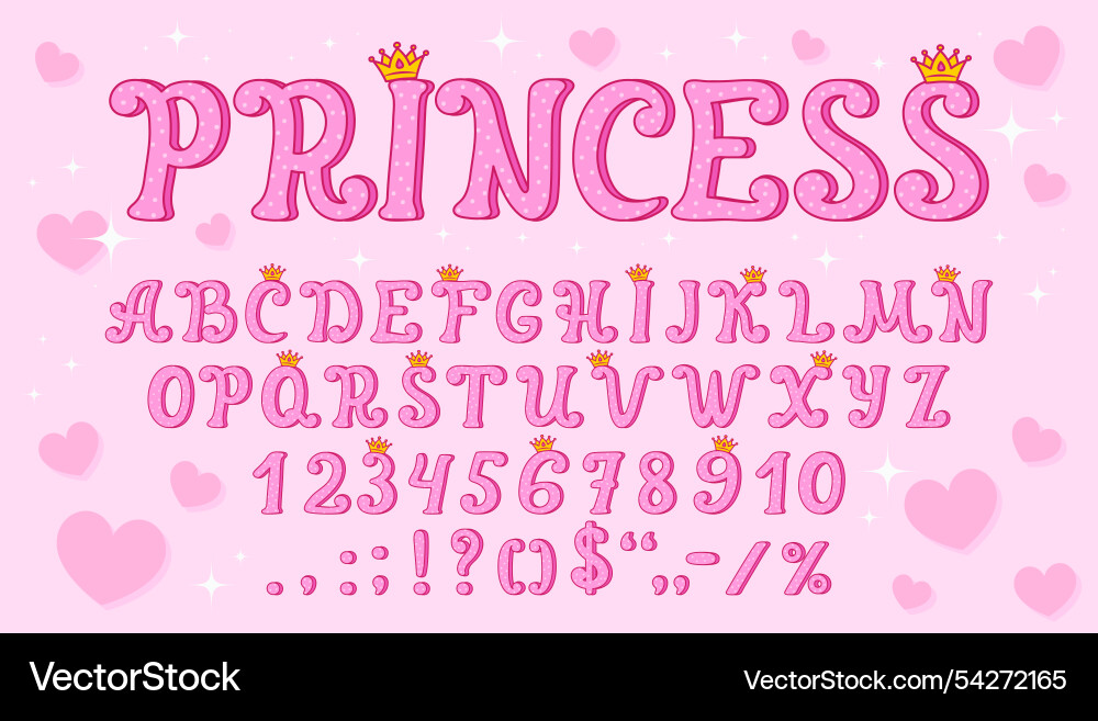 Queen typeface princess font royal alphabet type Vector Image