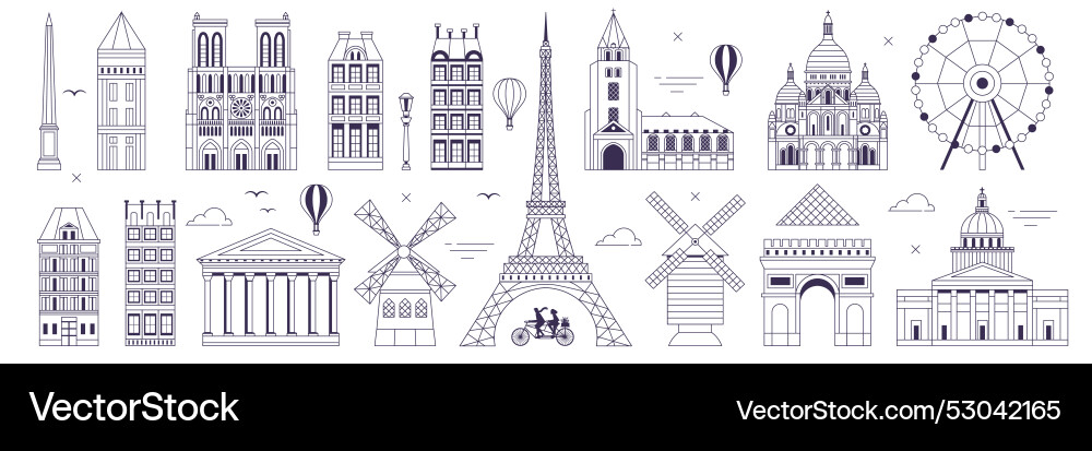 Travel paris web banner with popular landmarks Vector Image