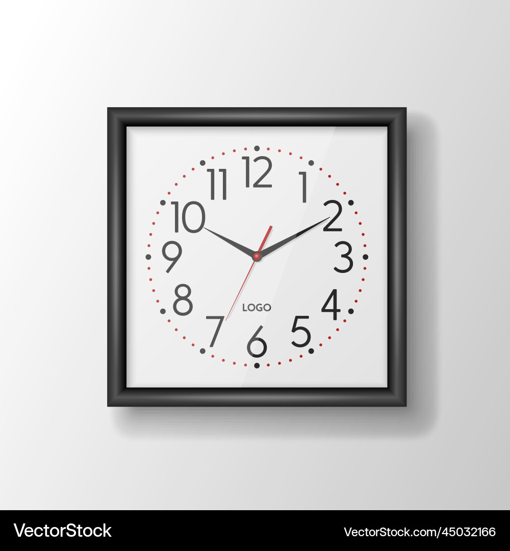 3d realistic black square wall office clock Vector Image