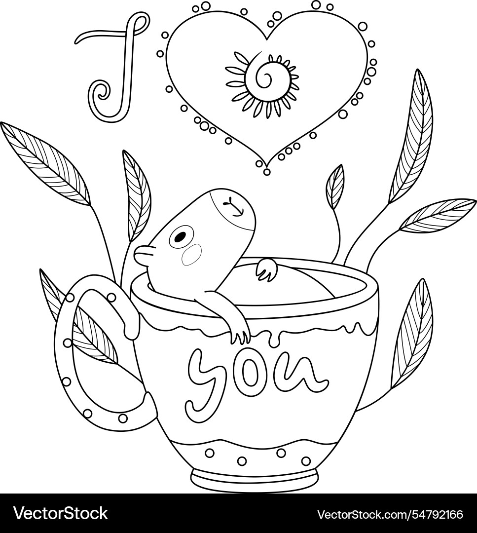 Capybara in the tea cup coloring page Royalty Free Vector