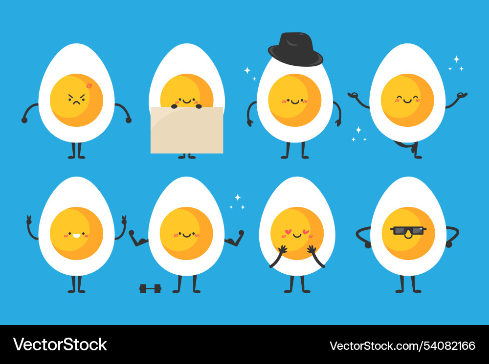 Cute cartoon egg character set funny mascot Vector Image