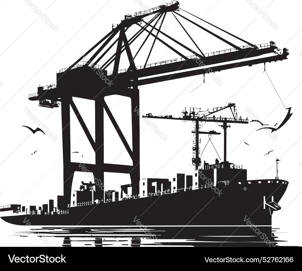 Dockside dominance crane loading to cargo ship Vector Image
