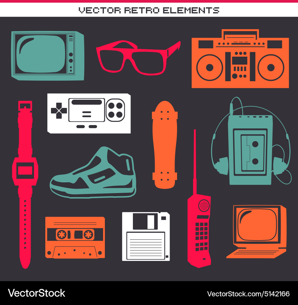 Retro 80 vintage elements set Royalty Free Vector Image