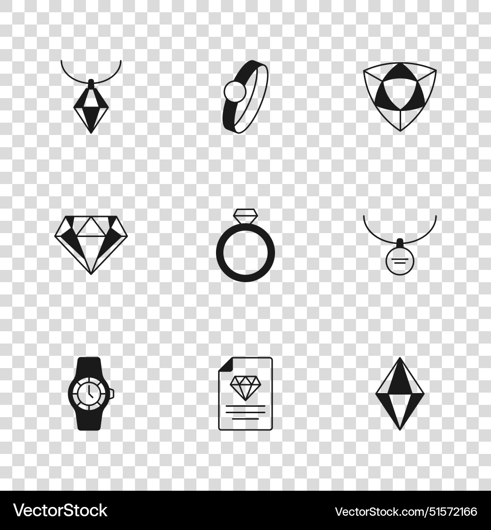 Set certificate of the diamond locket necklace Vector Image