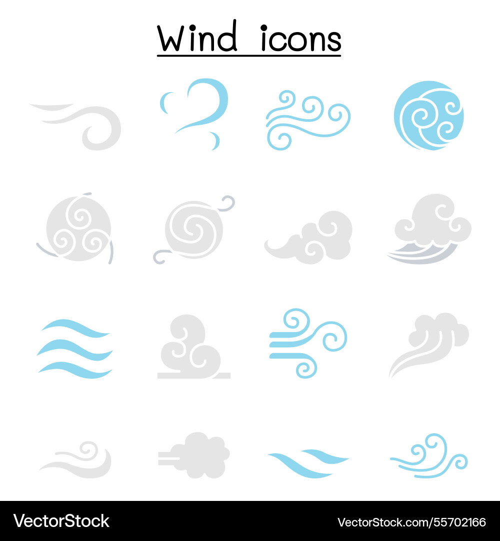 Wind icon set in flat color style Royalty Free Vector Image