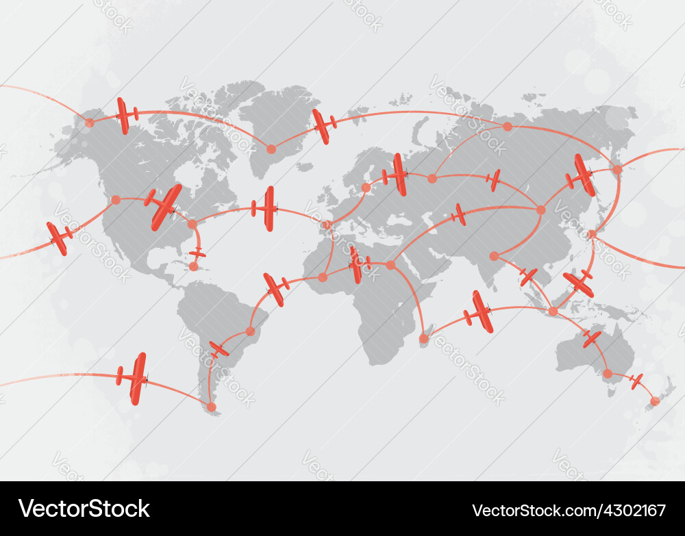Airplanes on world map Royalty Free Vector Image