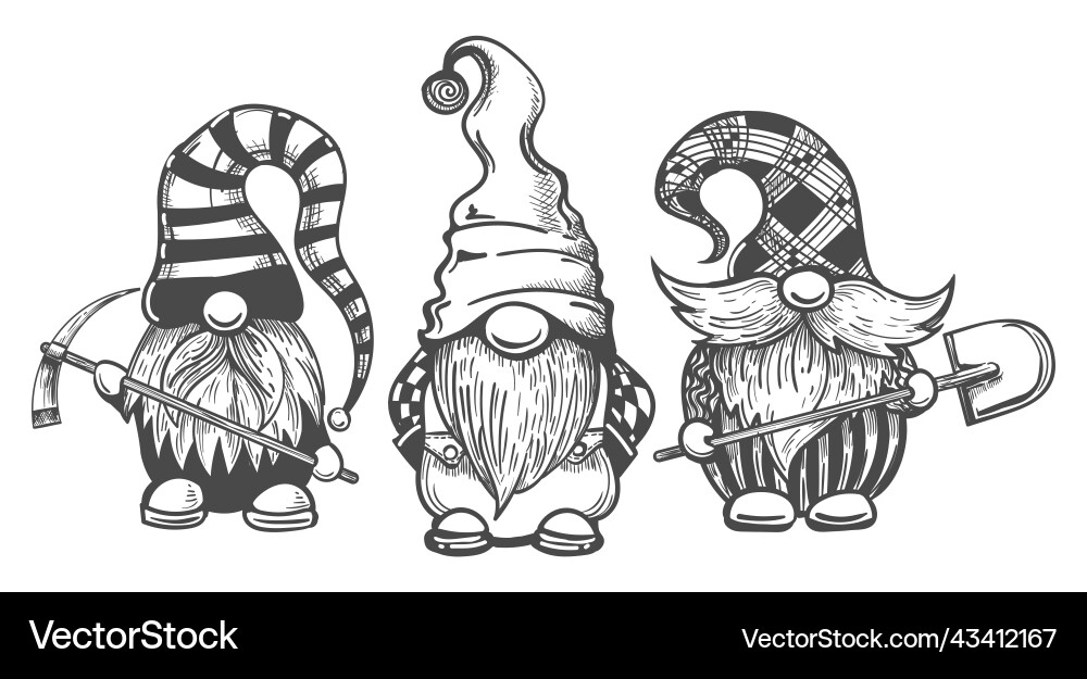Black and White Gnome Collection Royalty Free Vector Image