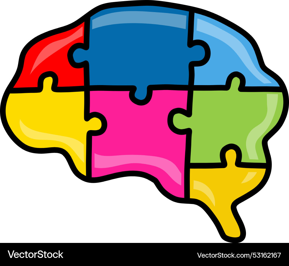 Brain puzzle colorful pieces doodle icon Vector Image