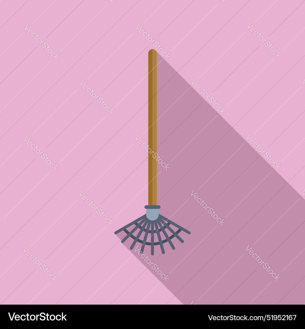 Garden rake standing with long shadow on pink Vector Image