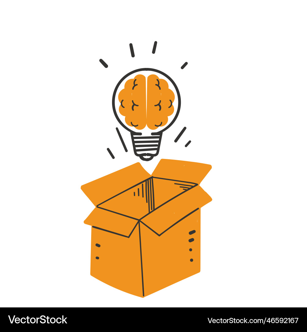 Hand drawn doodle brain light bulb out of the box Vector Image