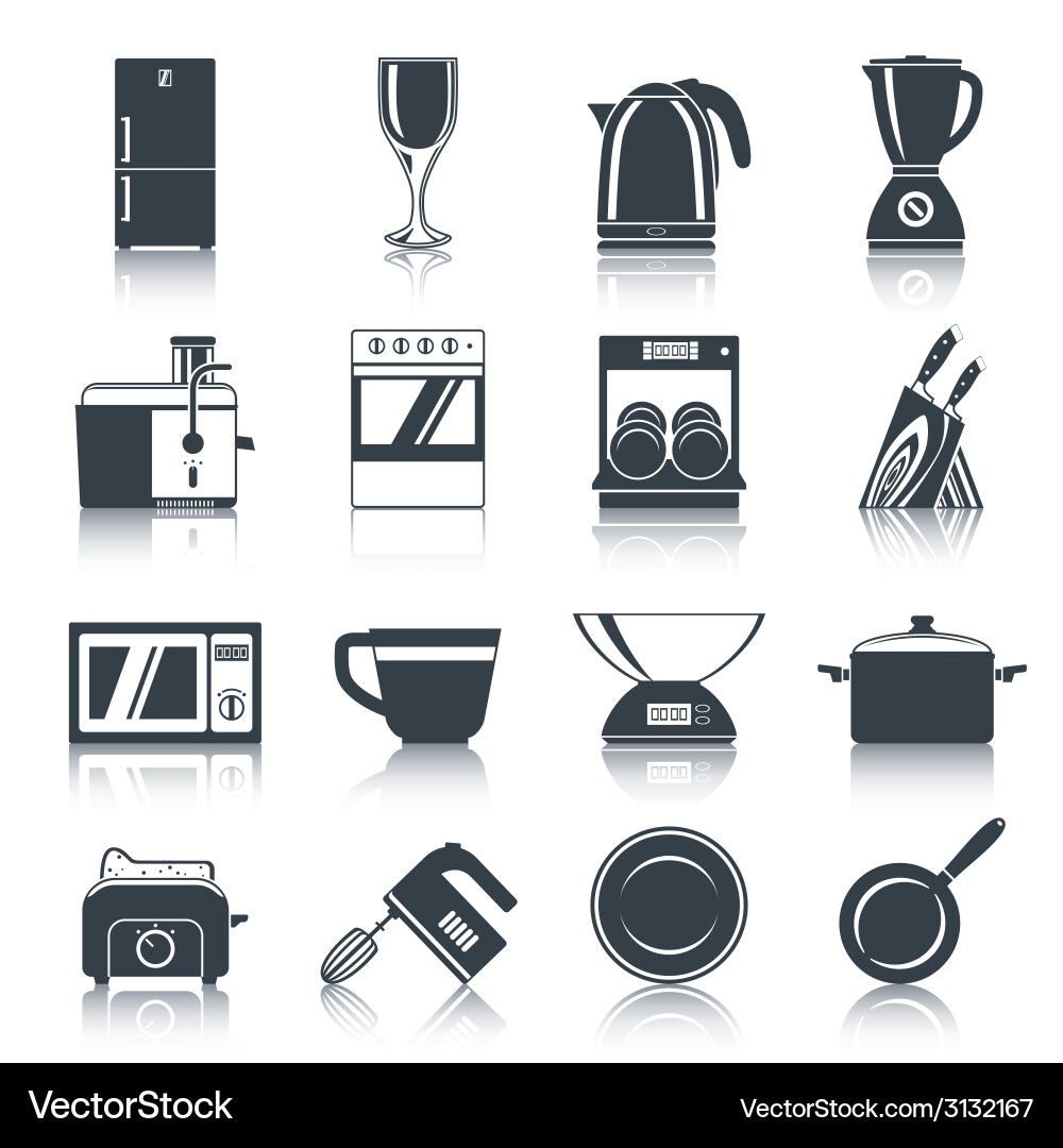 Kitchen appliances icons black Royalty Free Vector Image