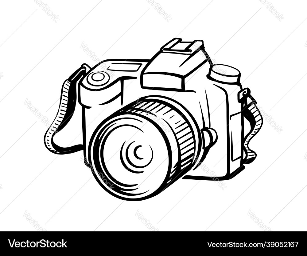 Photo camera drawing line Royalty Free Vector Image