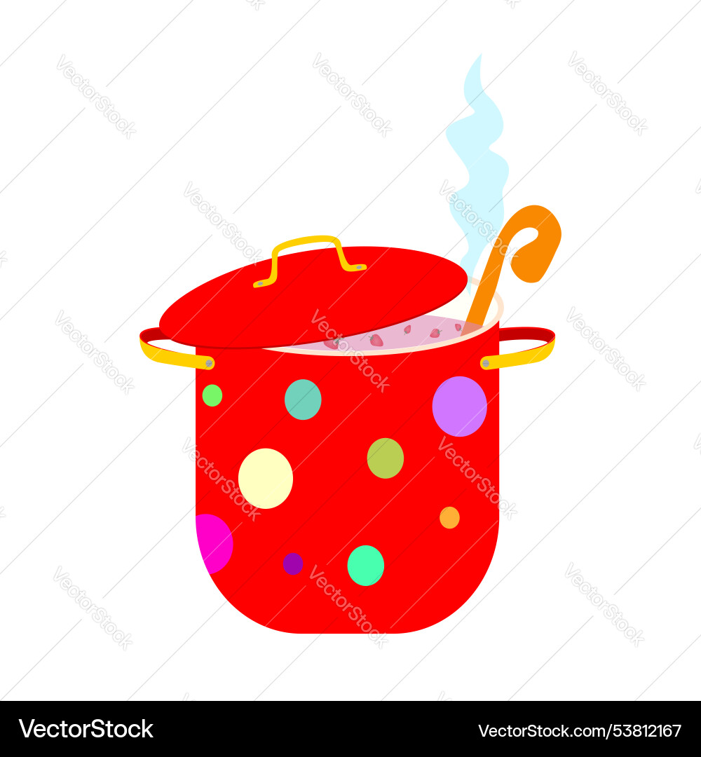 Saucepan open sauce pan with boiling soup Vector Image