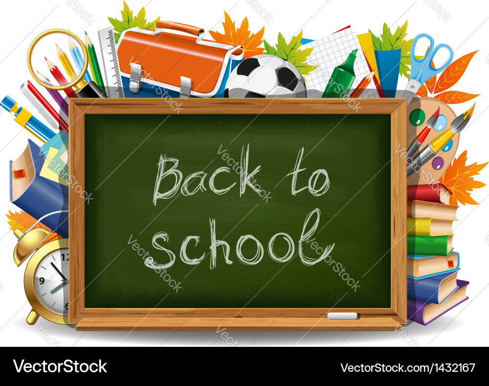 School Supplies on Chalkboard Royalty Free Vector Image