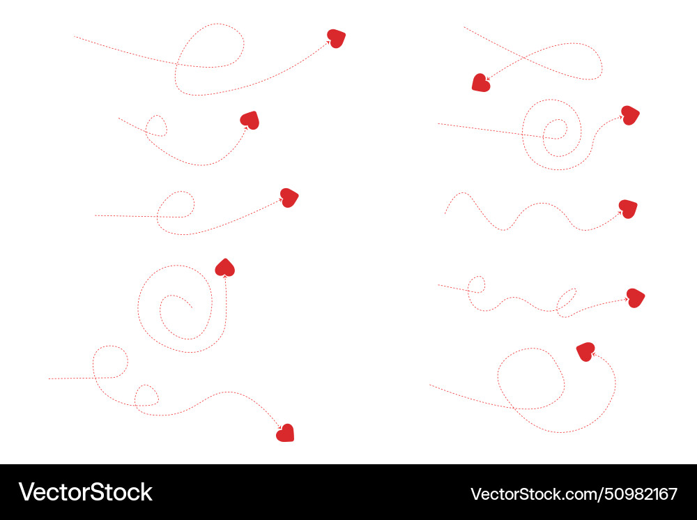 Set of dashed line heart arrows Royalty Free Vector Image