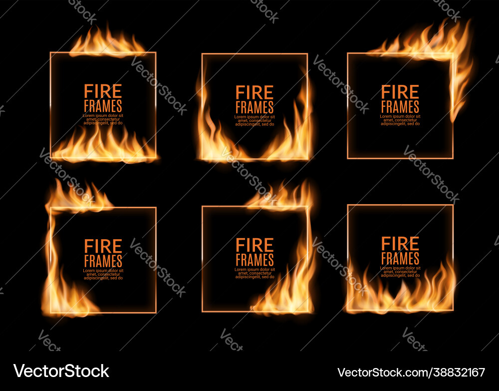 Square frames fire flames burning borders Vector Image