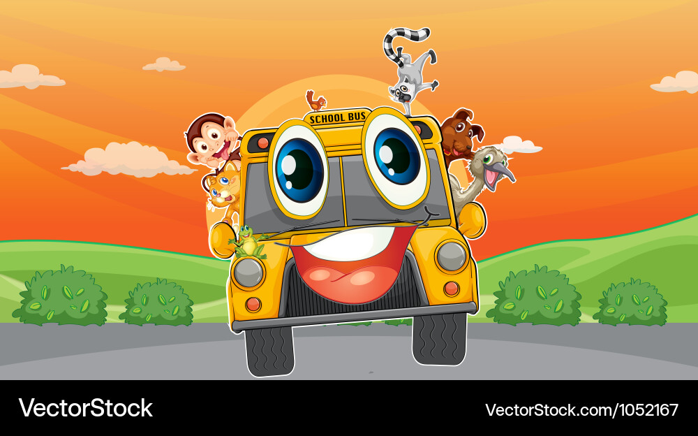 Various animals in school bus Royalty Free Vector Image