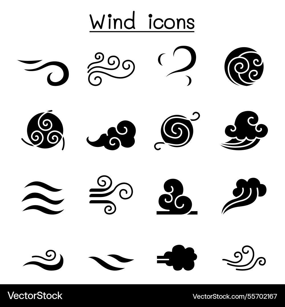 Wind icon set in glyph style Royalty Free Vector Image