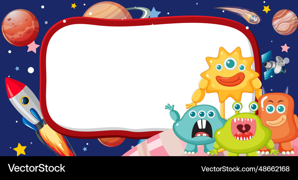 Alien monster on outer space border frame Vector Image