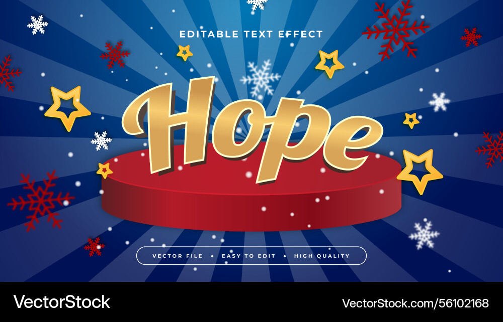 Blue gold and red hope 3d editable text effect Vector Image
