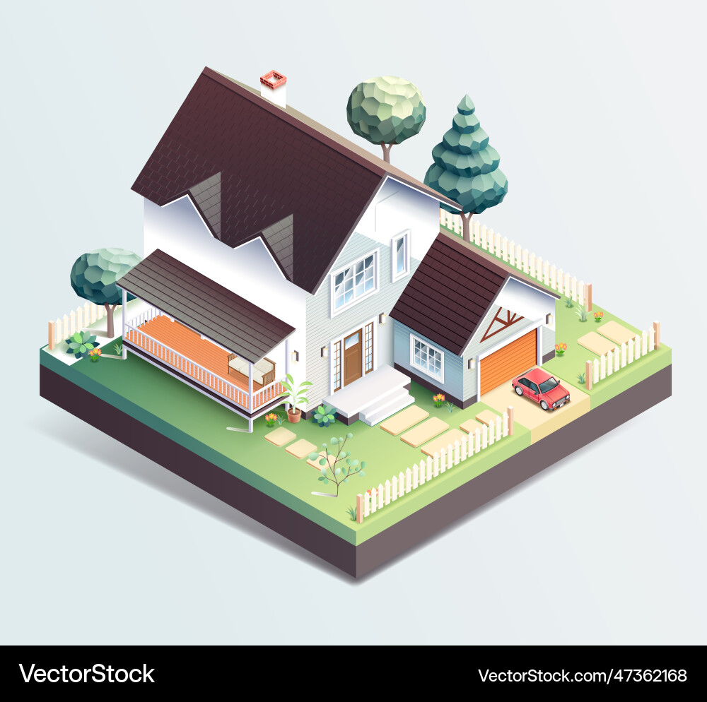 Family house building isometric Royalty Free Vector Image