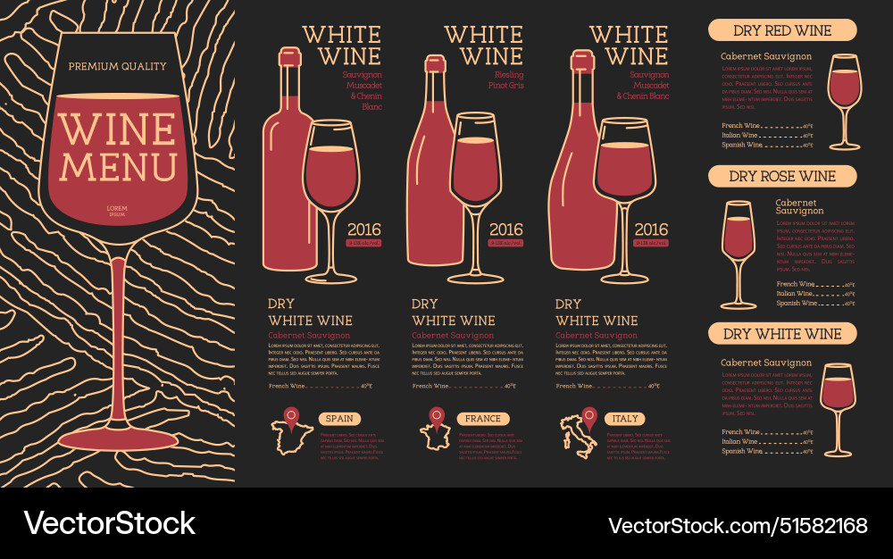 Restaurant modern line art wine menu design Vector Image