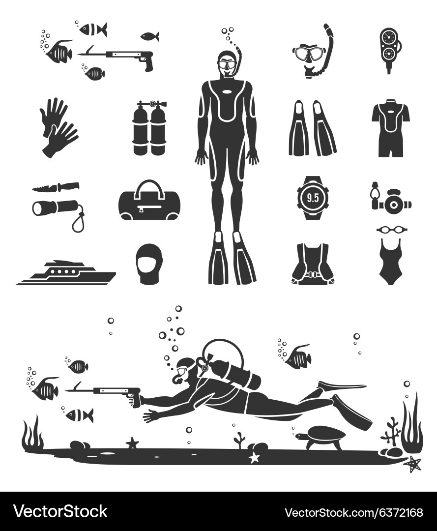 Scuba Diving Gear Set Royalty Free Vector Image
