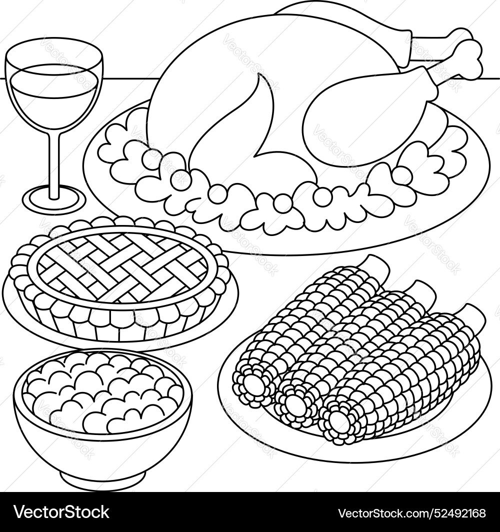 Thanksgiving feast table with turkey pies Vector Image