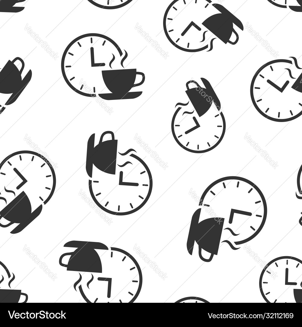 Kaffeepause Ikone im flachen Stil Uhr mit Tee Vektorbild