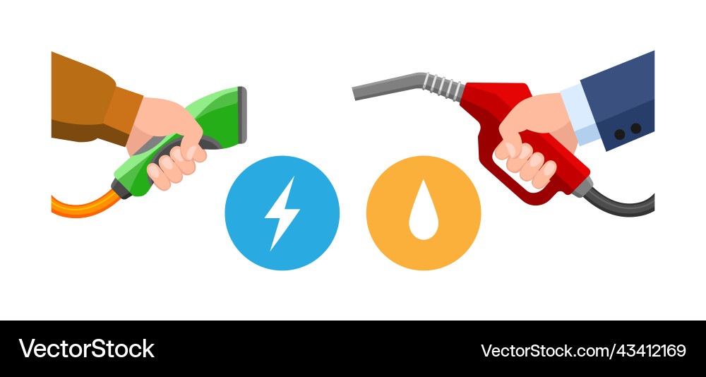 Gas fuel vs ev plug charg Royalty Free Vector Image